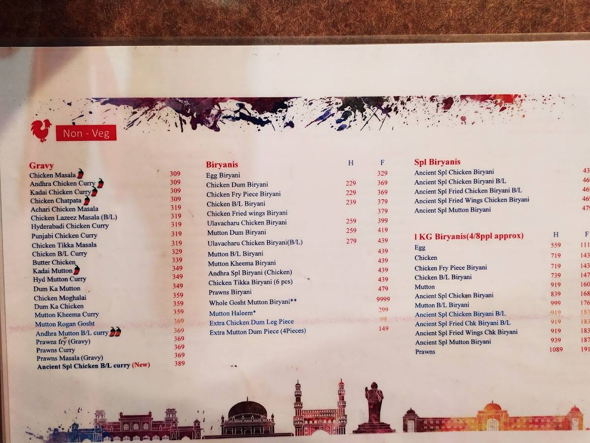 Menu at Ancient Hyderabad, Bengaluru, Near South Indian Coffee House