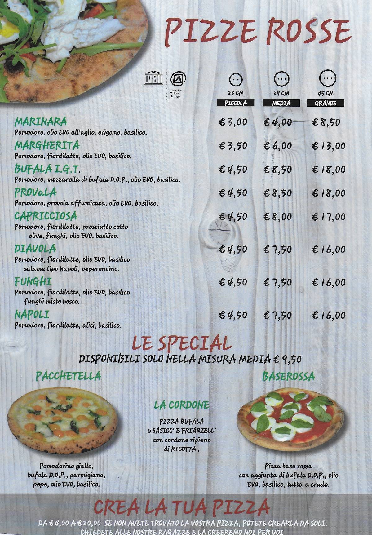 Menu au Antica Ricetta restaurant, Rome