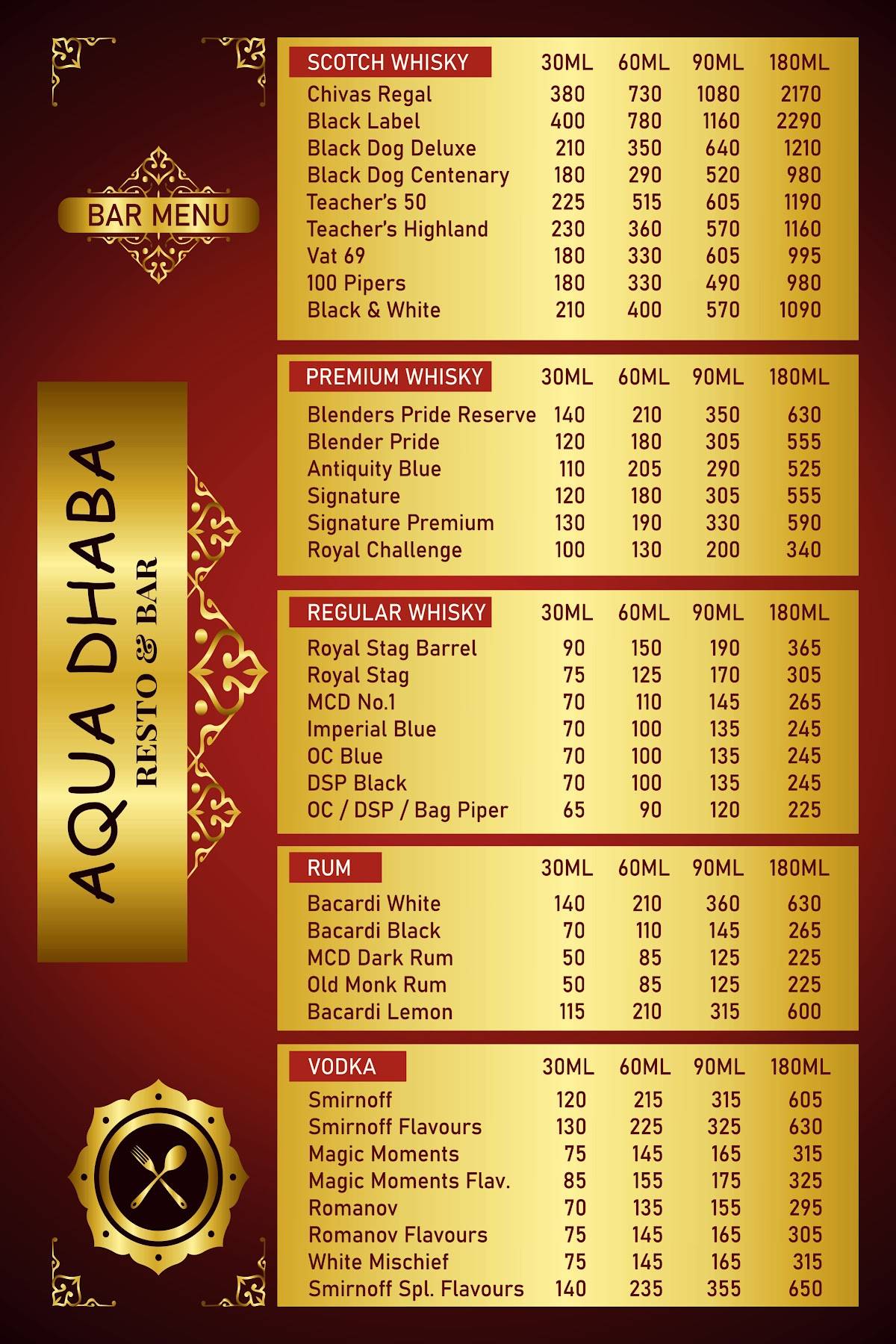 Menu at Aqua Dhaba Best Family Resto BAR Mira Road, Mira Bhayandar