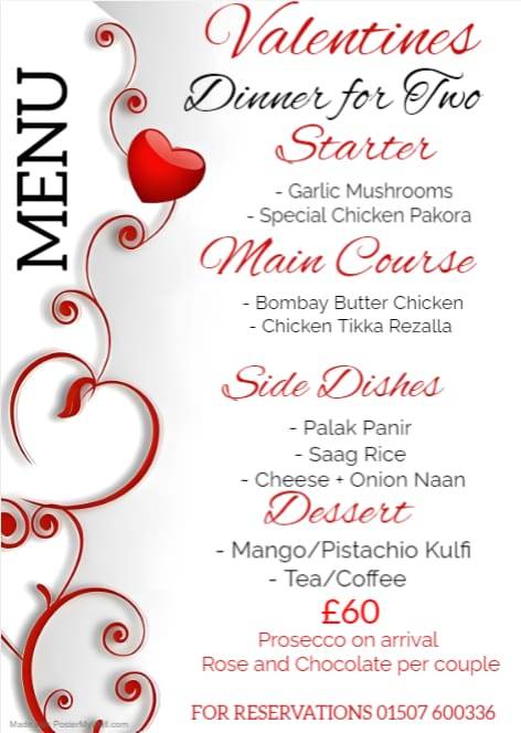 Menu at Asha Indian Restaurant, Louth