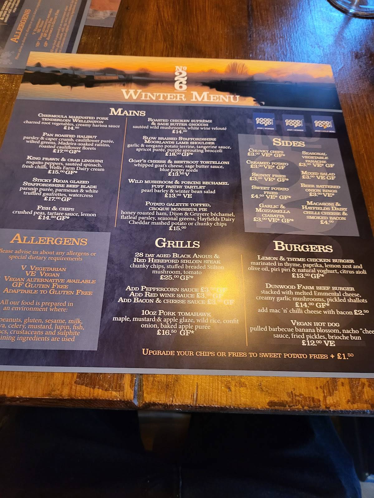 Menu at Aston Marina restaurant, Stone, Lichfield Road