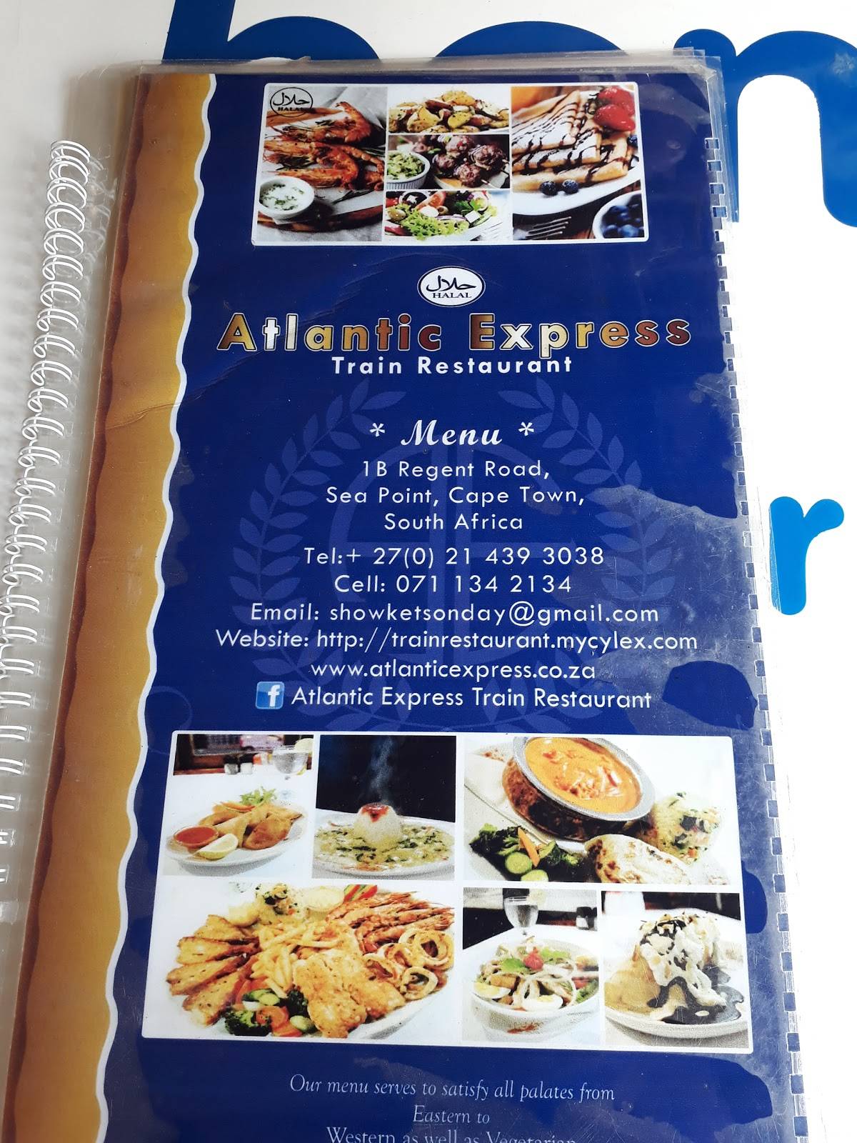 Menu at Atlantic Express Train Restaurant, Cape Town