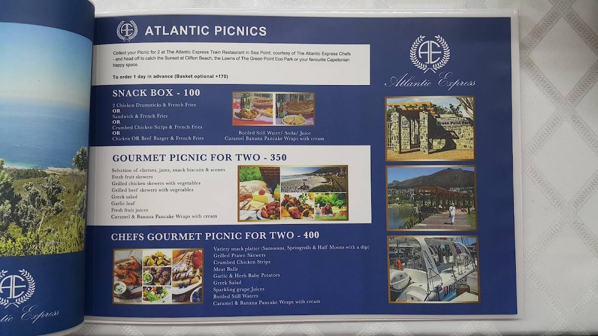 Menu at Atlantic Express Train Restaurant, Cape Town