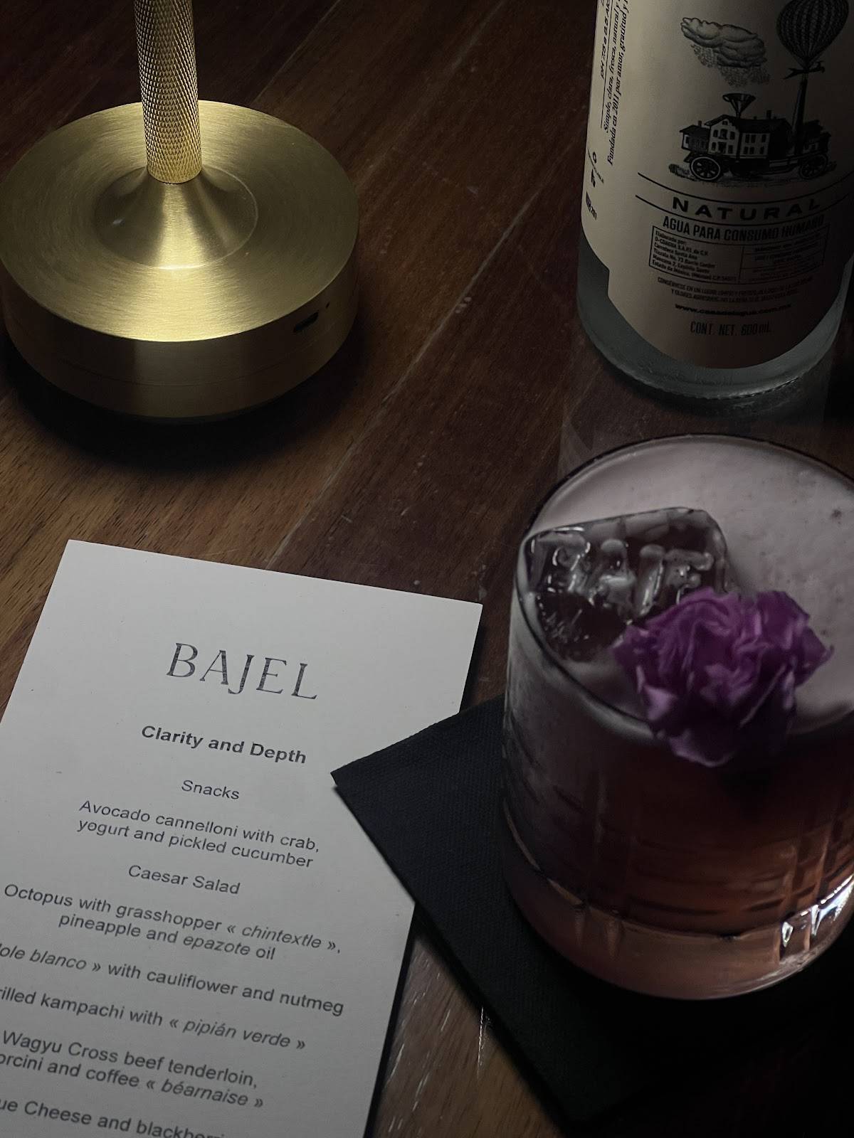 Menu at BAJEL restaurant, Mexico City