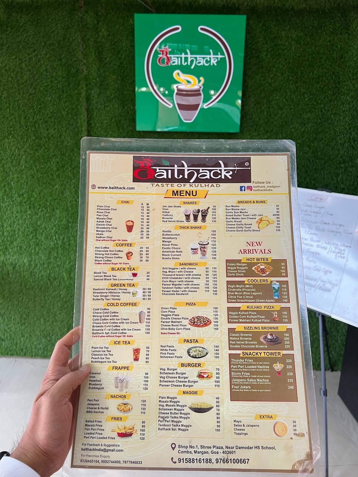 Menu at Baithack, Margao