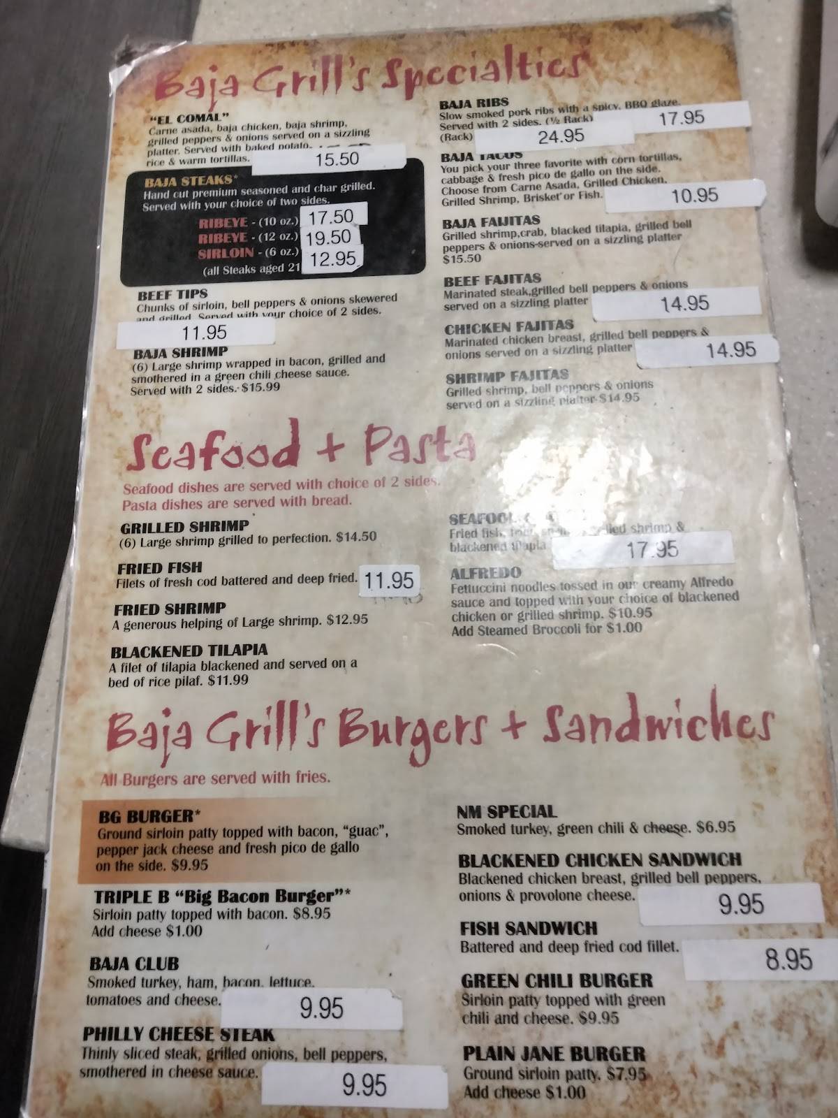 Menu at Baja Grill restaurant, Lovington