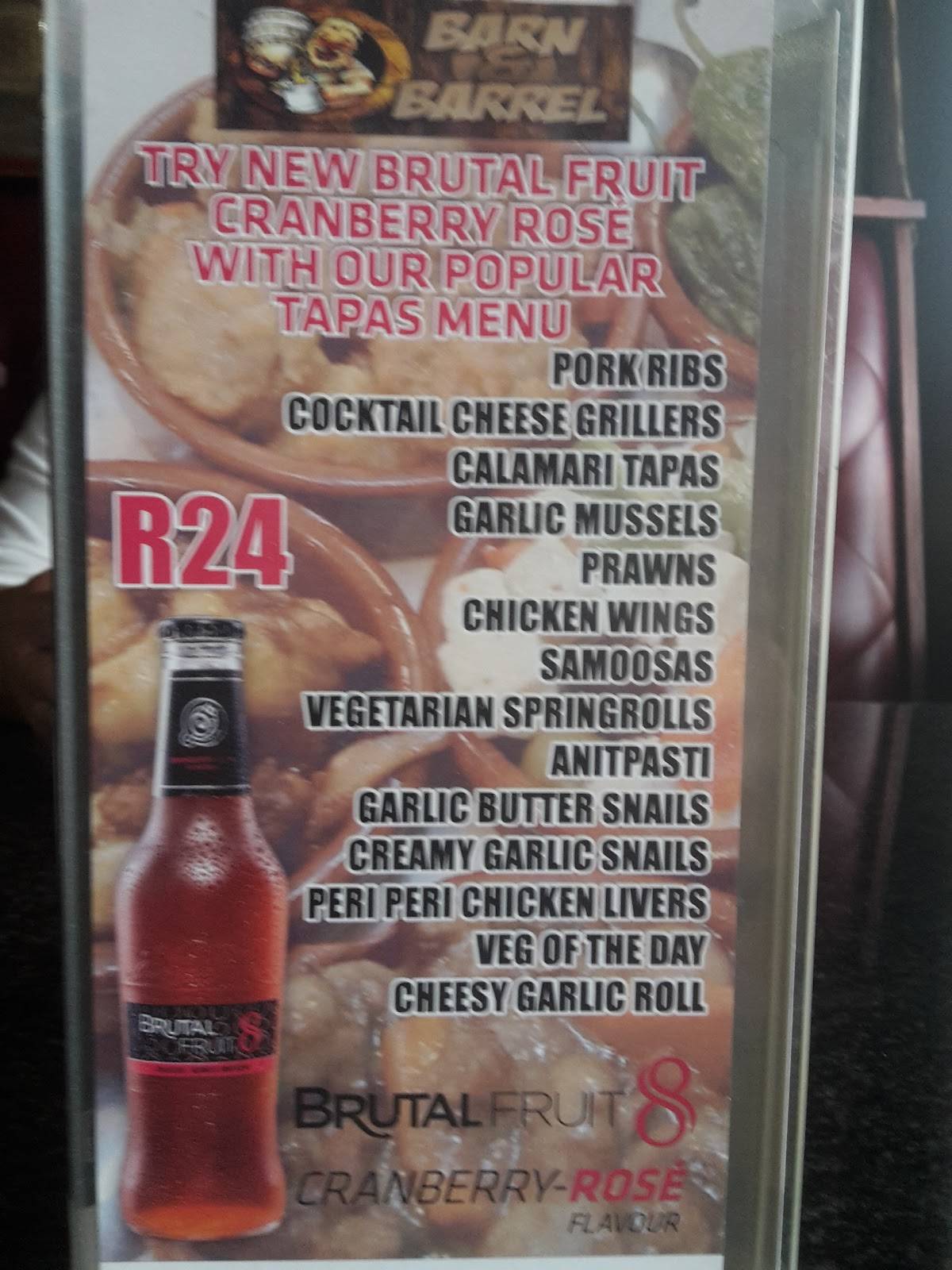 Menu at Barn & Barrel, Port Elizabeth, Kings Court Centre