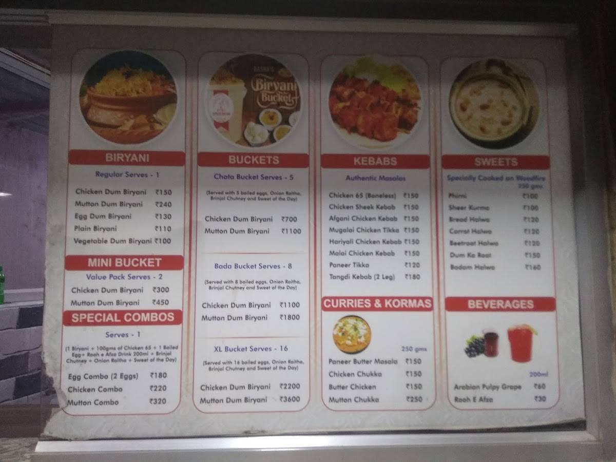 Menu at Bashas Durbar Biryani, Chennai, 1