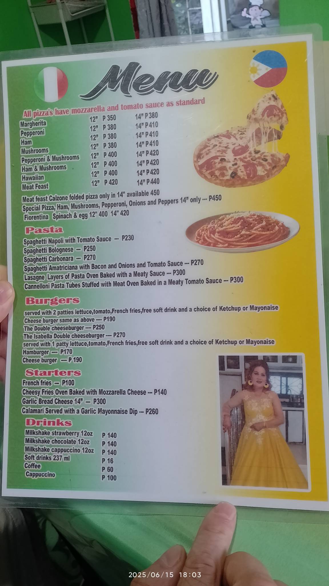 Menu at Bella Isabella restaurant, Urdaneta City