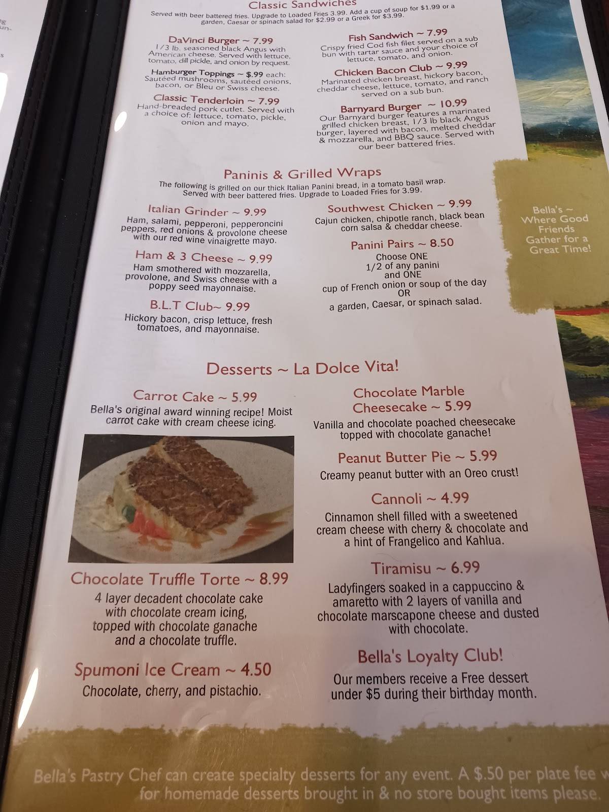 Menu at Bella's Catering restaurant, Celina, W Bank Rd