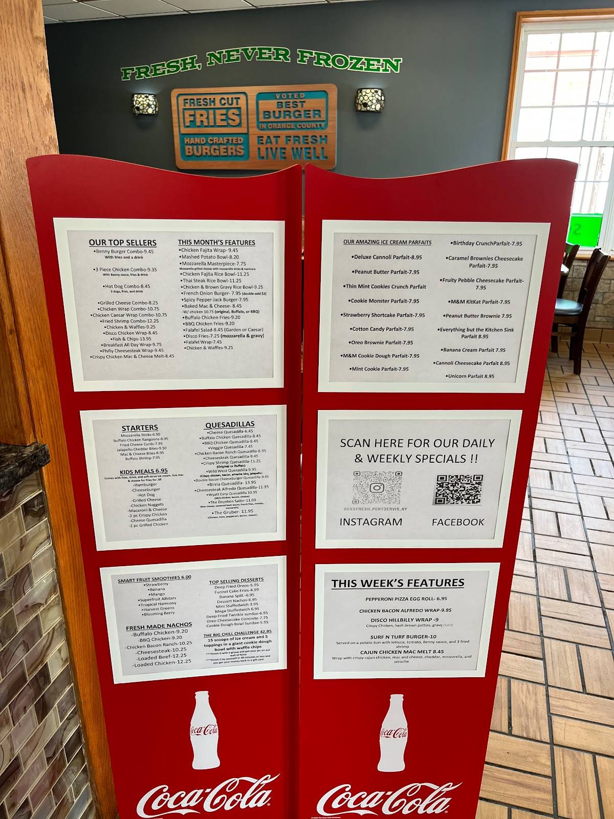 Menu at Ben's Fresh fast food, Port Jervis