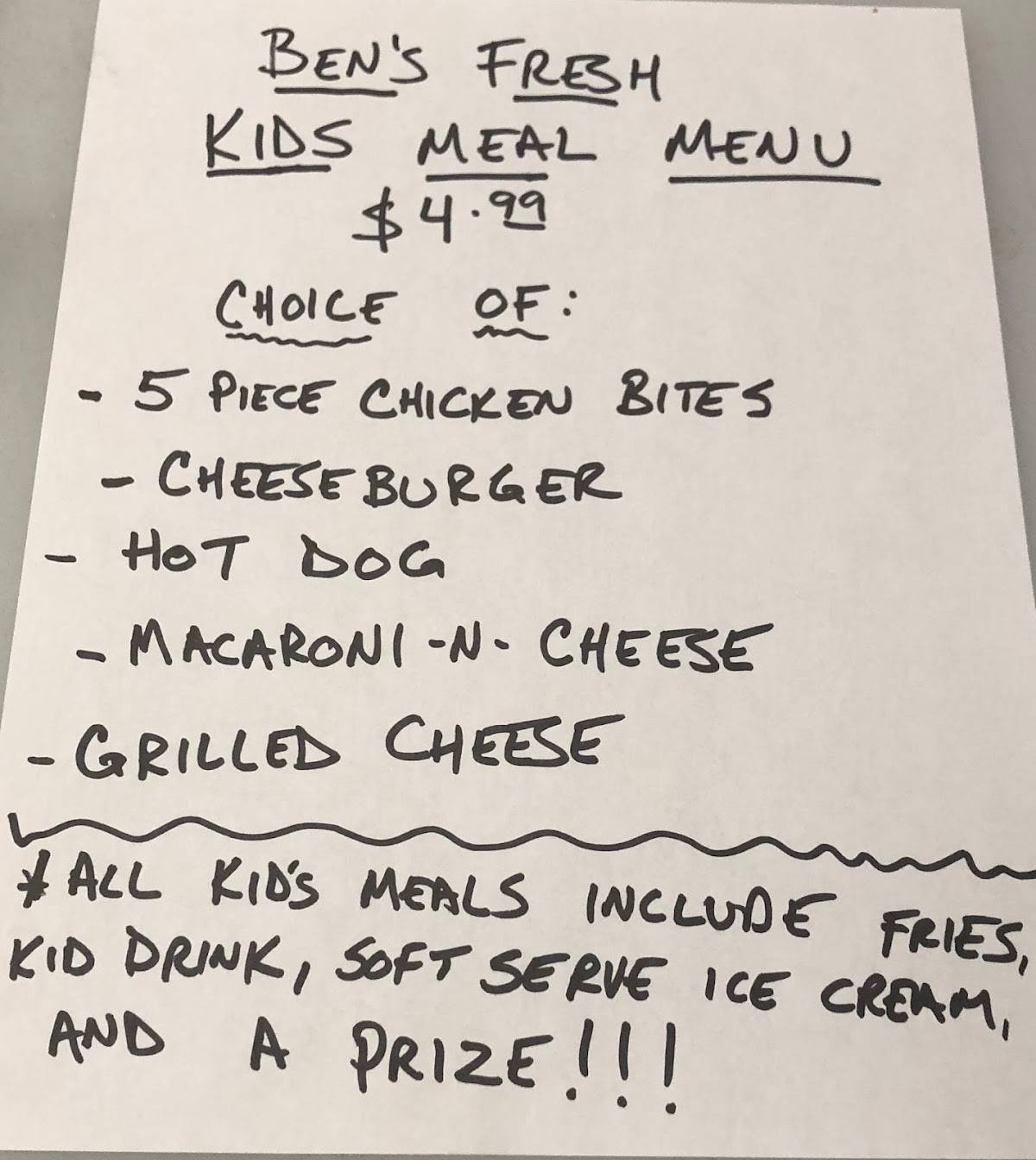 Menu at Ben's Fresh fast food, Port Jervis