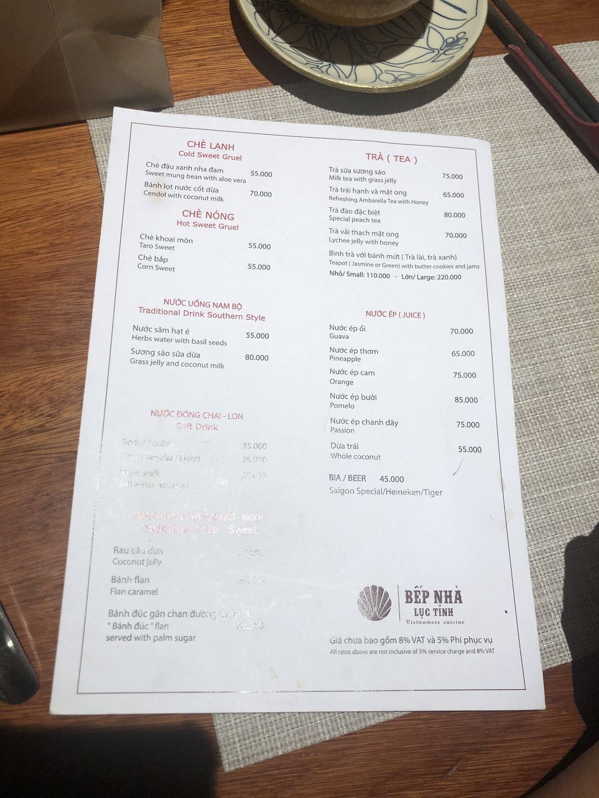 Menu at Bếp Nhà Lục Tỉnh restaurant, Ho Chi Minh City