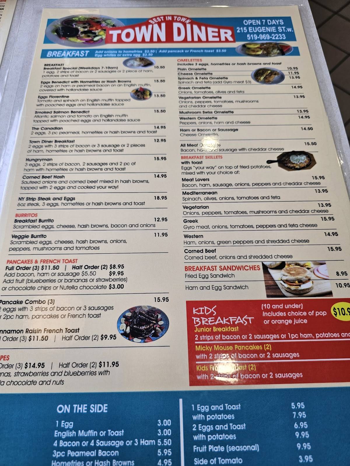 Menu at Best in Town Diner restaurant, Windsor