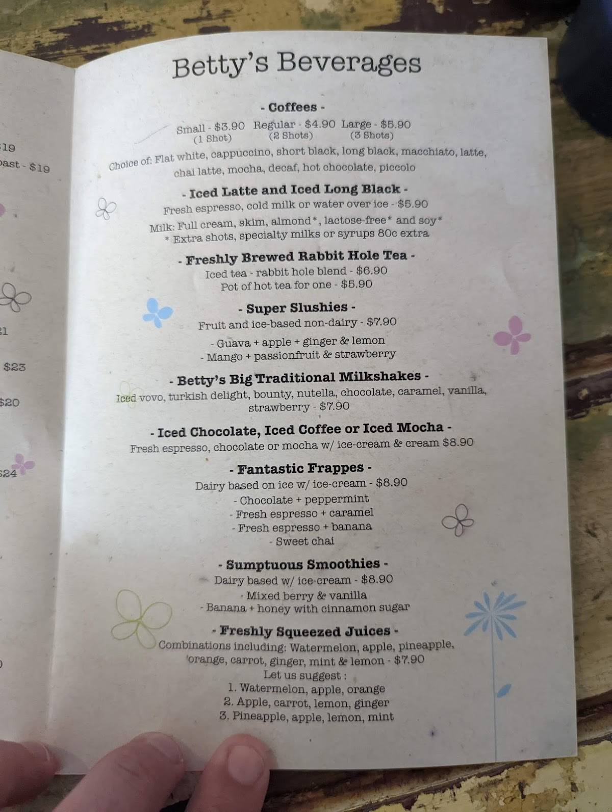 Menu at Betty Blue & The Lemon Tart restaurant, Townsville, 95 Denham St