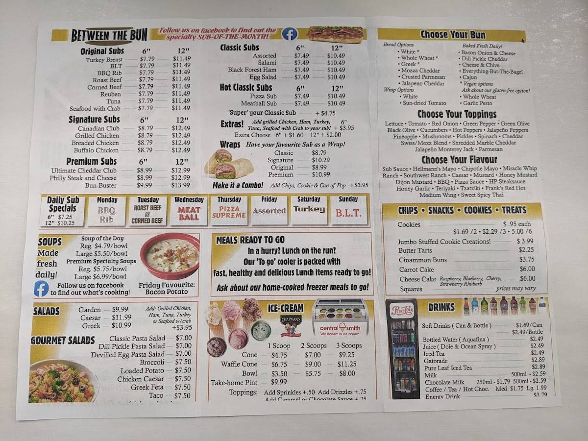 Menu at Between the Bun fast food, North Bay