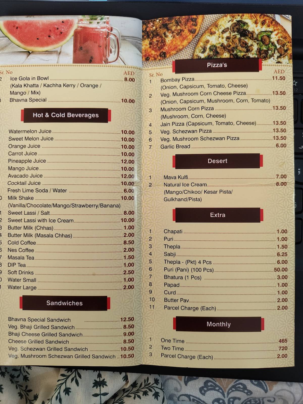 Carta de Bhavna Restaurant, Abu Dabi, Sheikh Hamdan Bin Mohammed Street ...