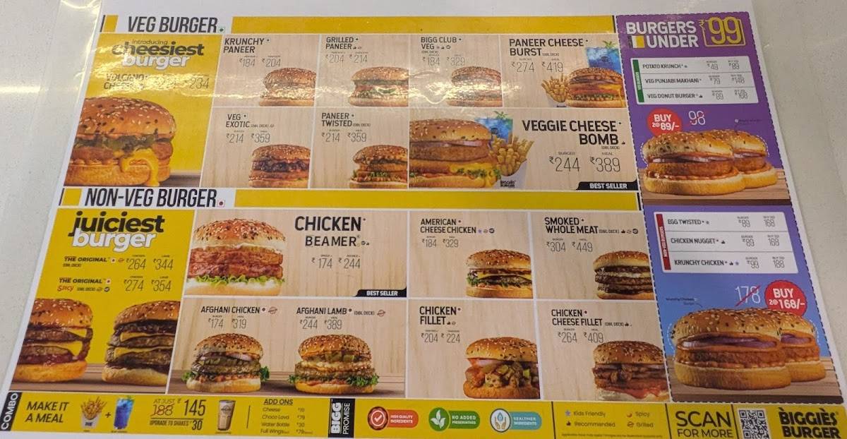 Menu at Biggies Burger : Ampa Skyone Mall, Chennai