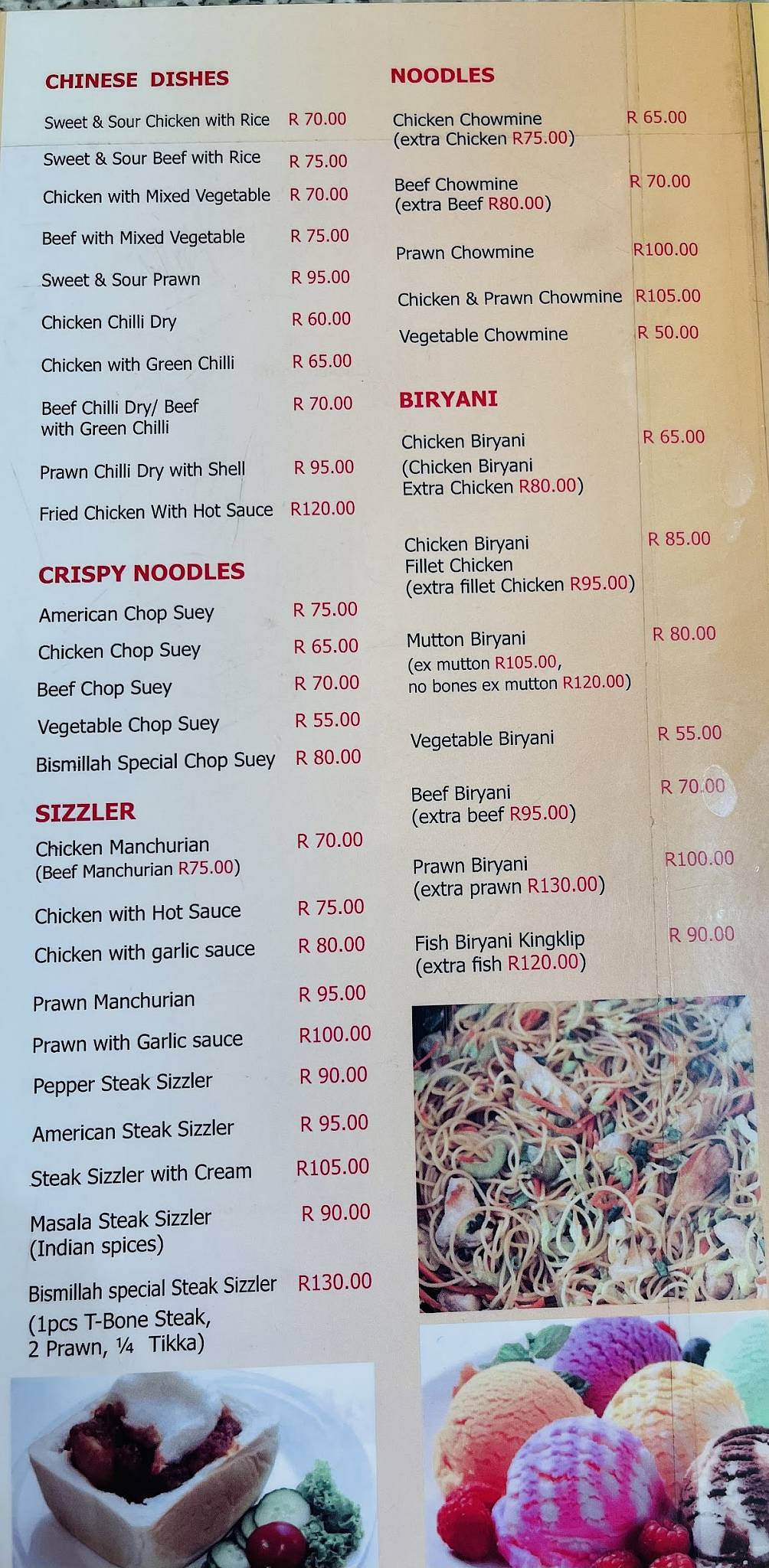 Menu at Bismillah Restaurant, Lenasia South, Ennerdale