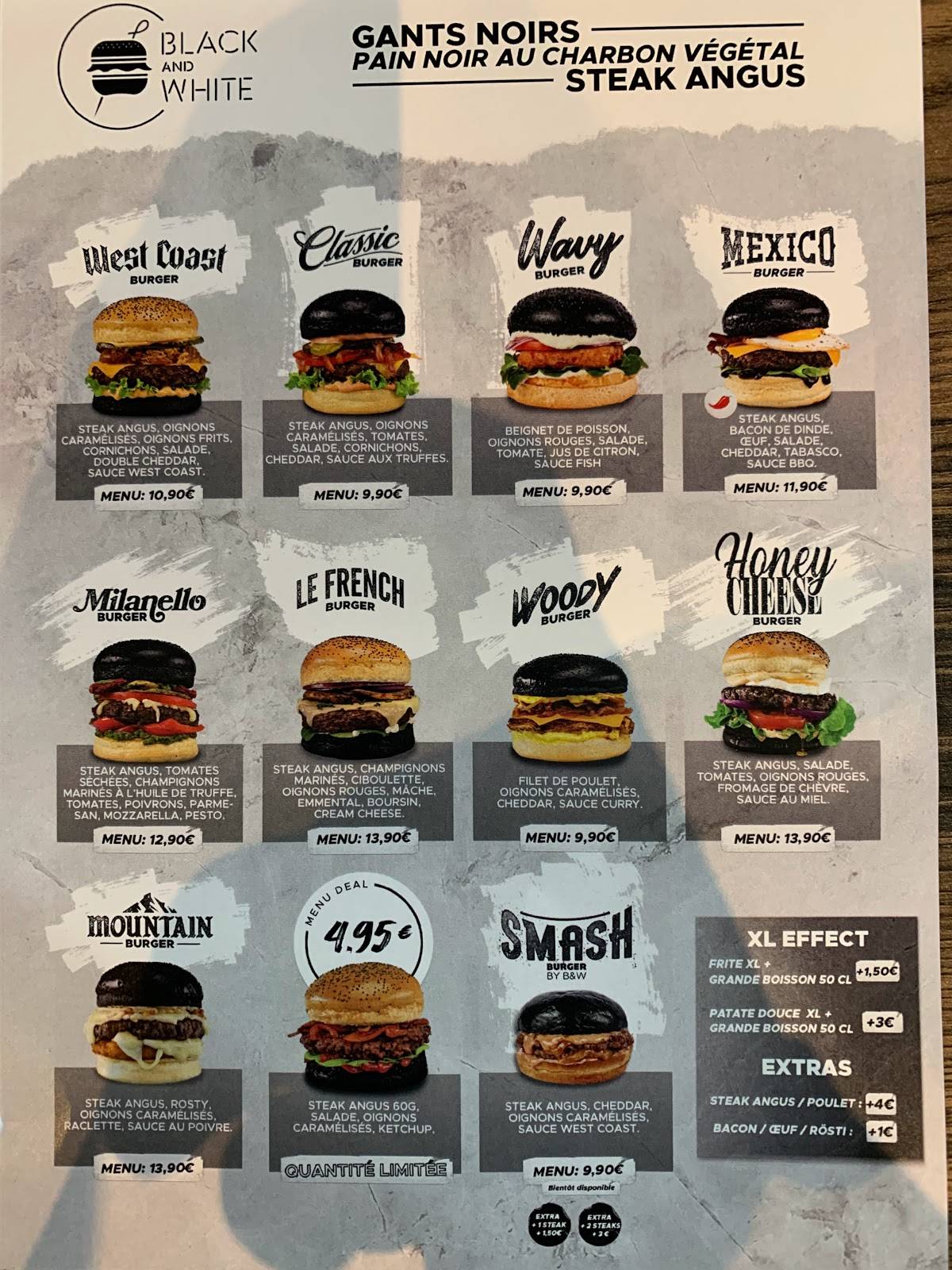 Menu au Black & White Burger Liège, Liège