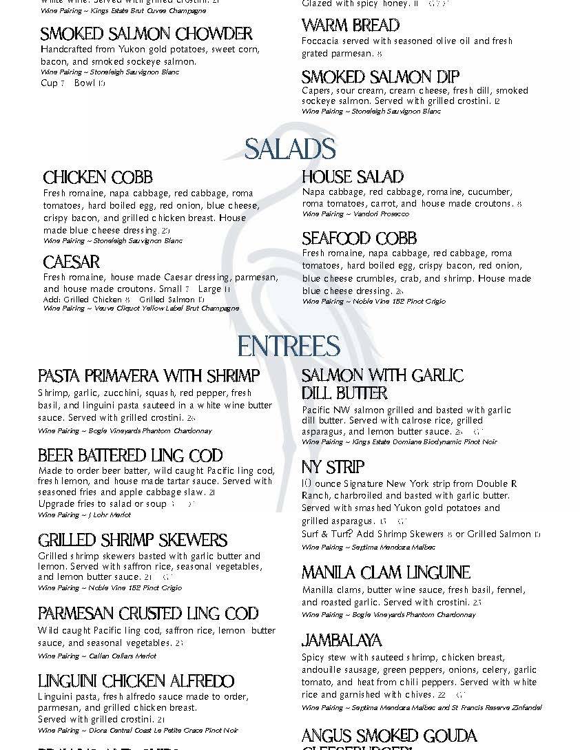 Menu at Blue Heron Kitchen and Bar, Camano Island