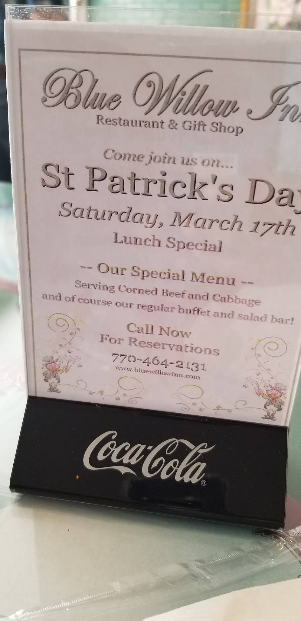 Menu at Blue Willow Inn Restaurant & Gift Shop, Social Circle