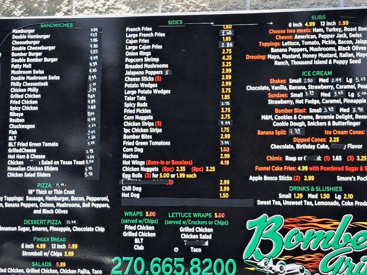 Menu at Bomber Grill restaurant, La Center