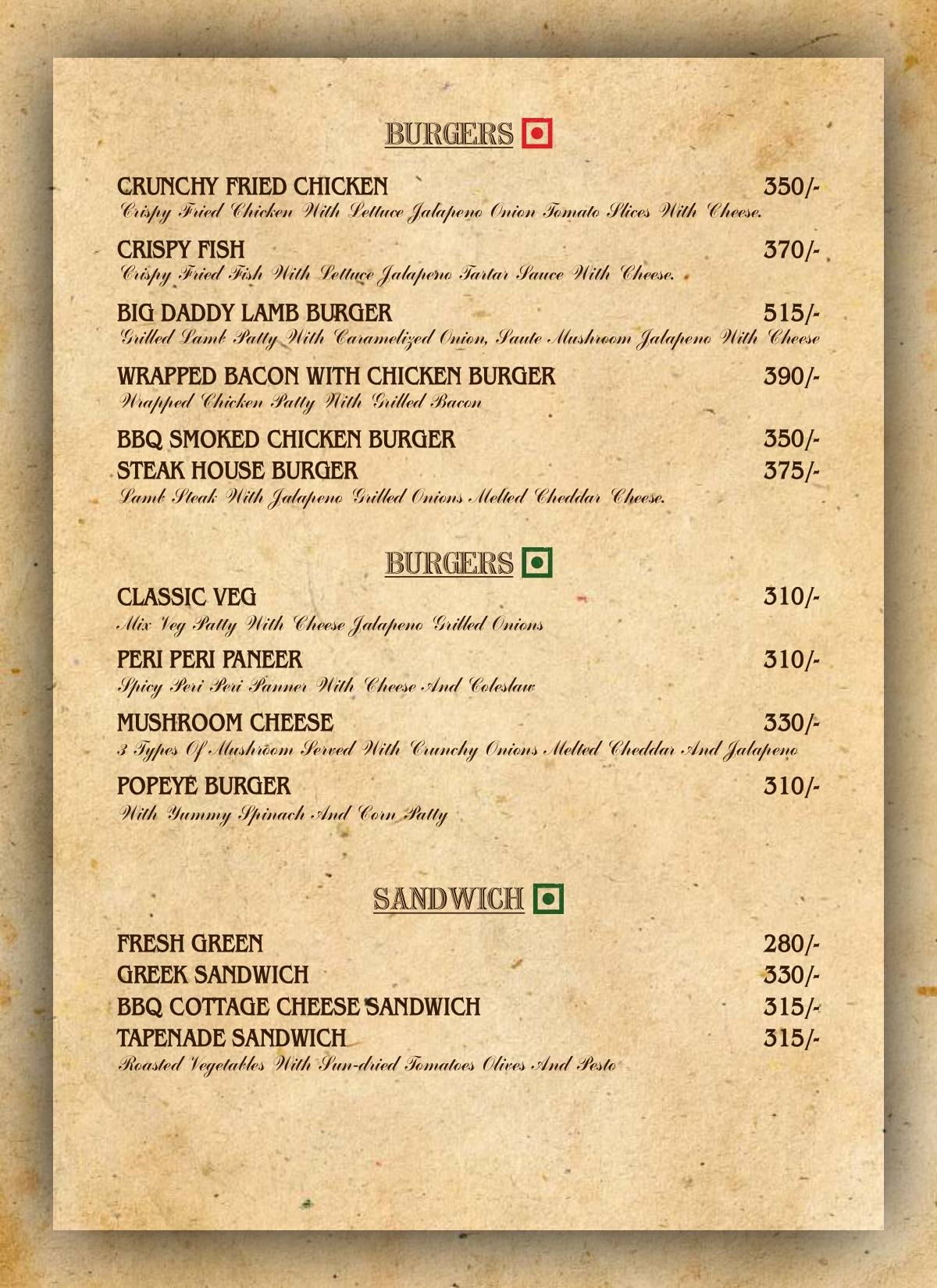 Menu at Botanica Osteria, Dehradun