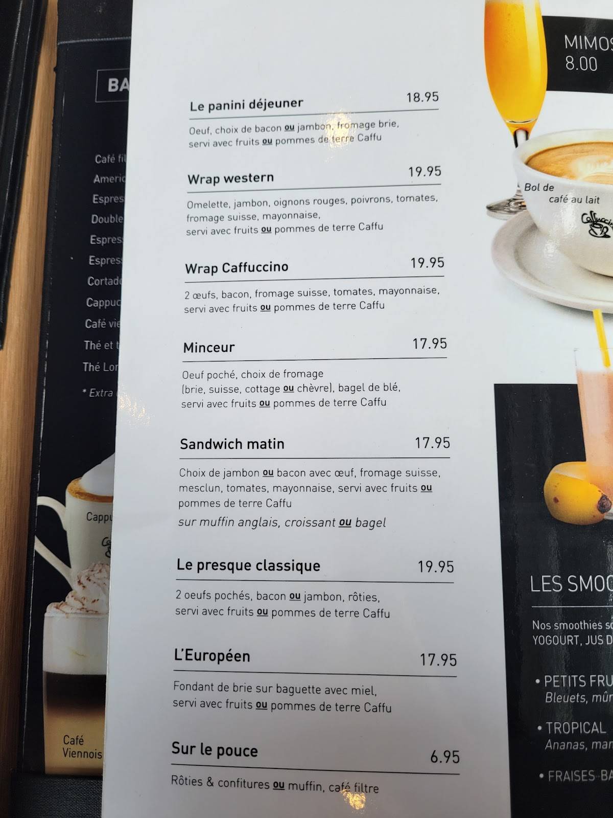 Menu au Caffuccino de Magog restaurant, Magog