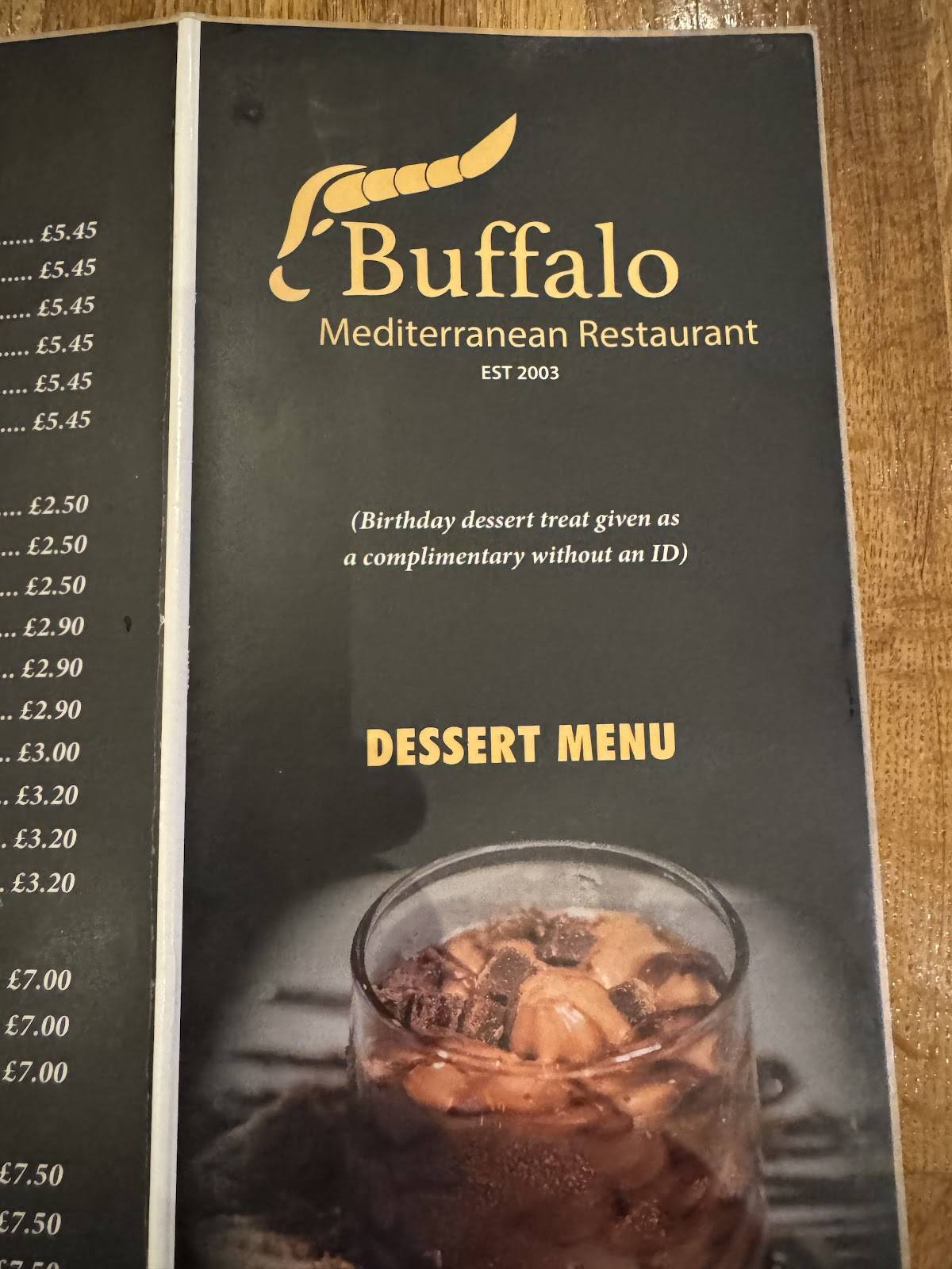 Menu at Buffalo Mediterranean Restaurant, Saint Neots