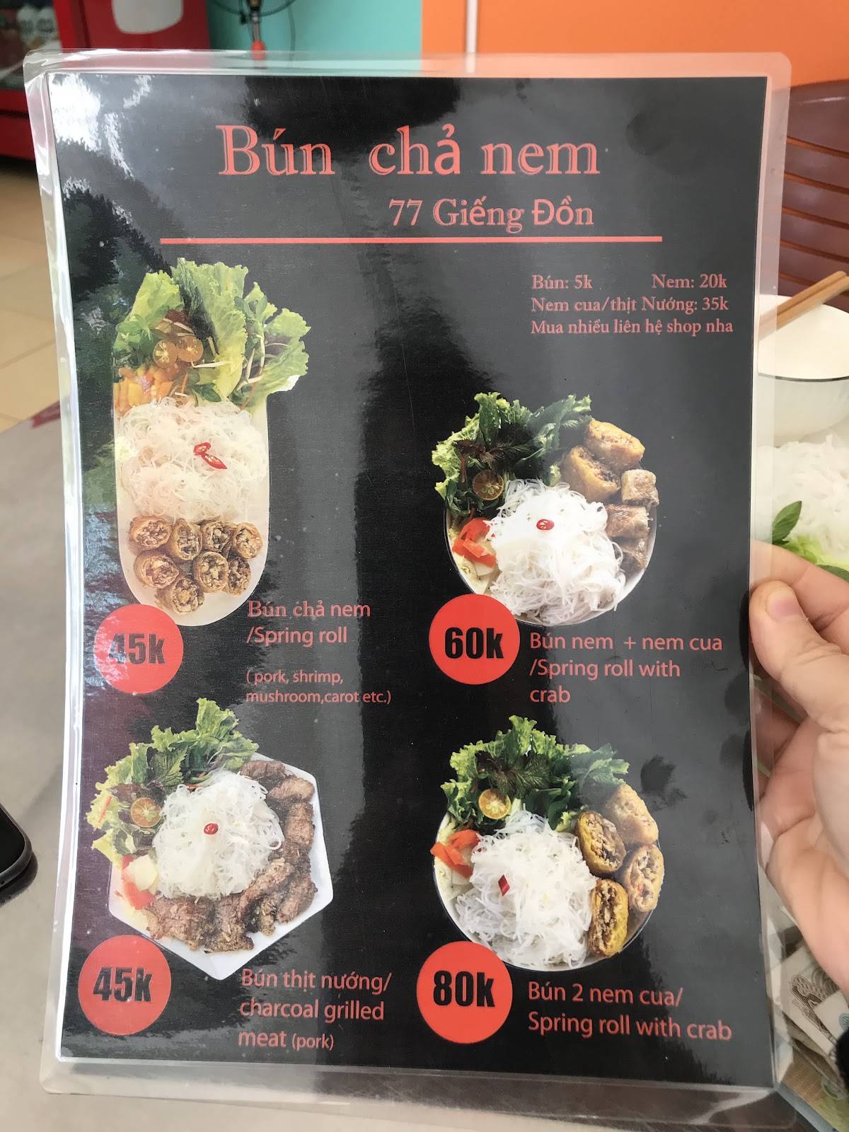 Menu at Bún Chả Nem Hạ Long restaurant, Ha Long
