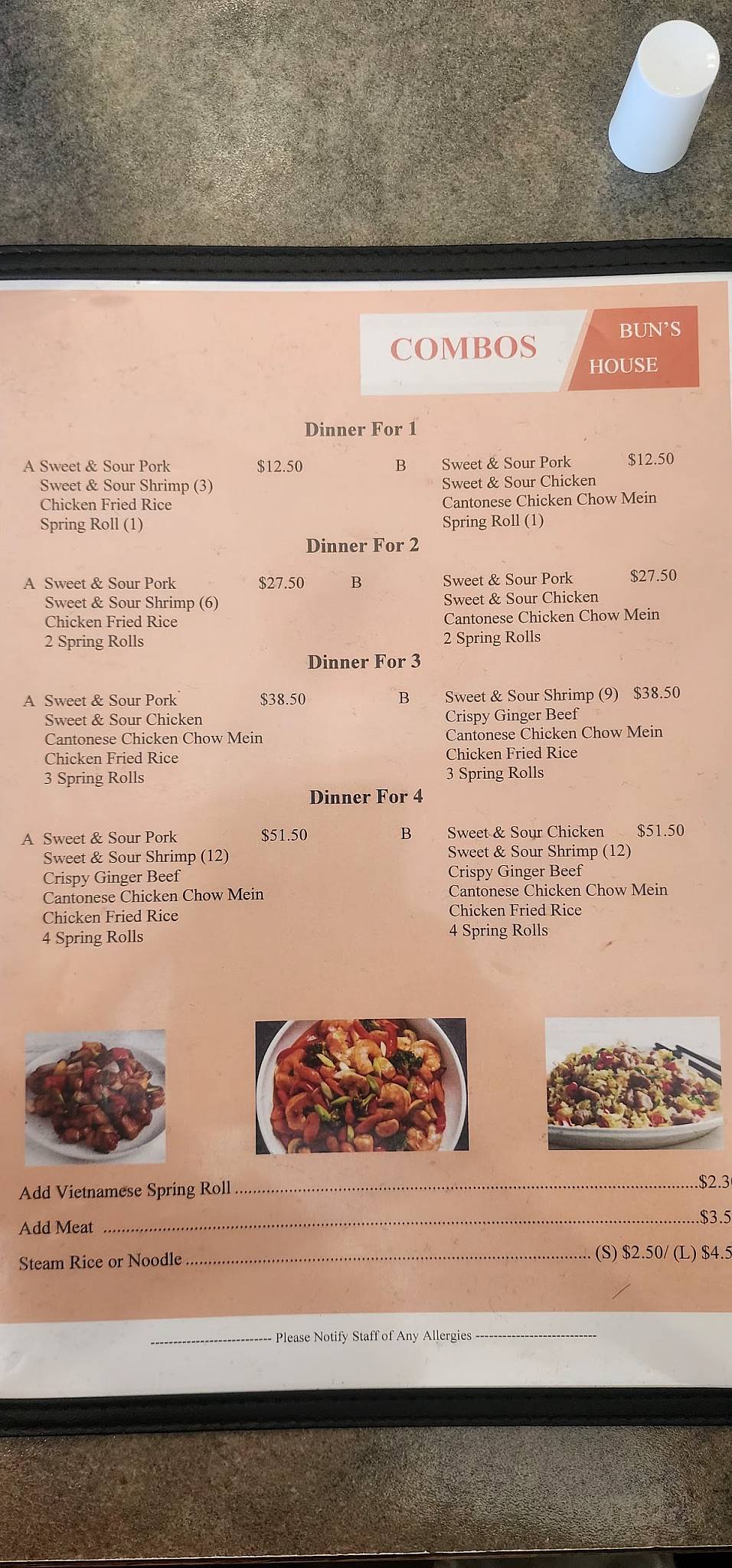 Menu at Bun's House Restaurant, Saskatoon