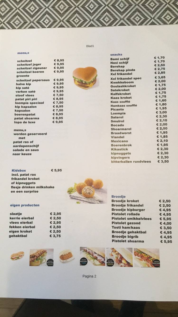 Menu at Cafetaria Muntendam Fekken, Muntendam