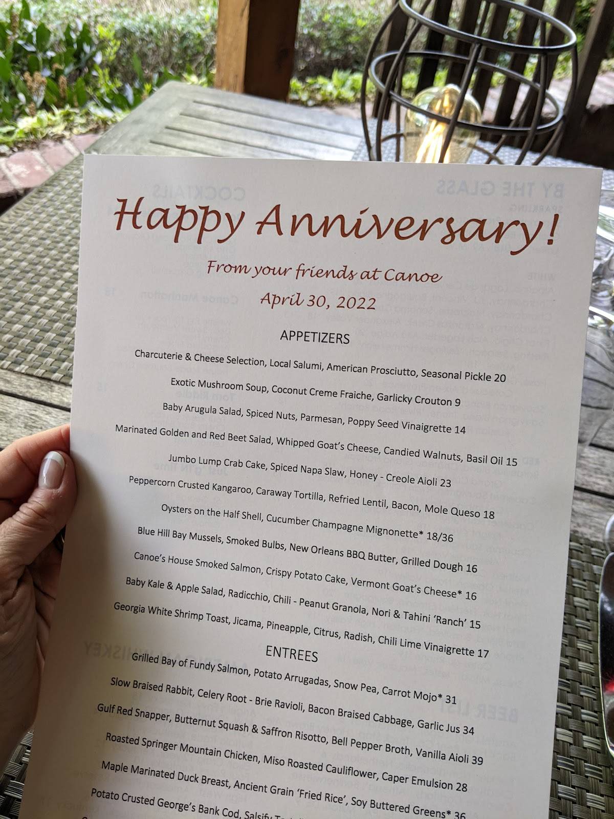 Menu at Canoe restaurant, Atlanta, Paces Ferry Rd SE