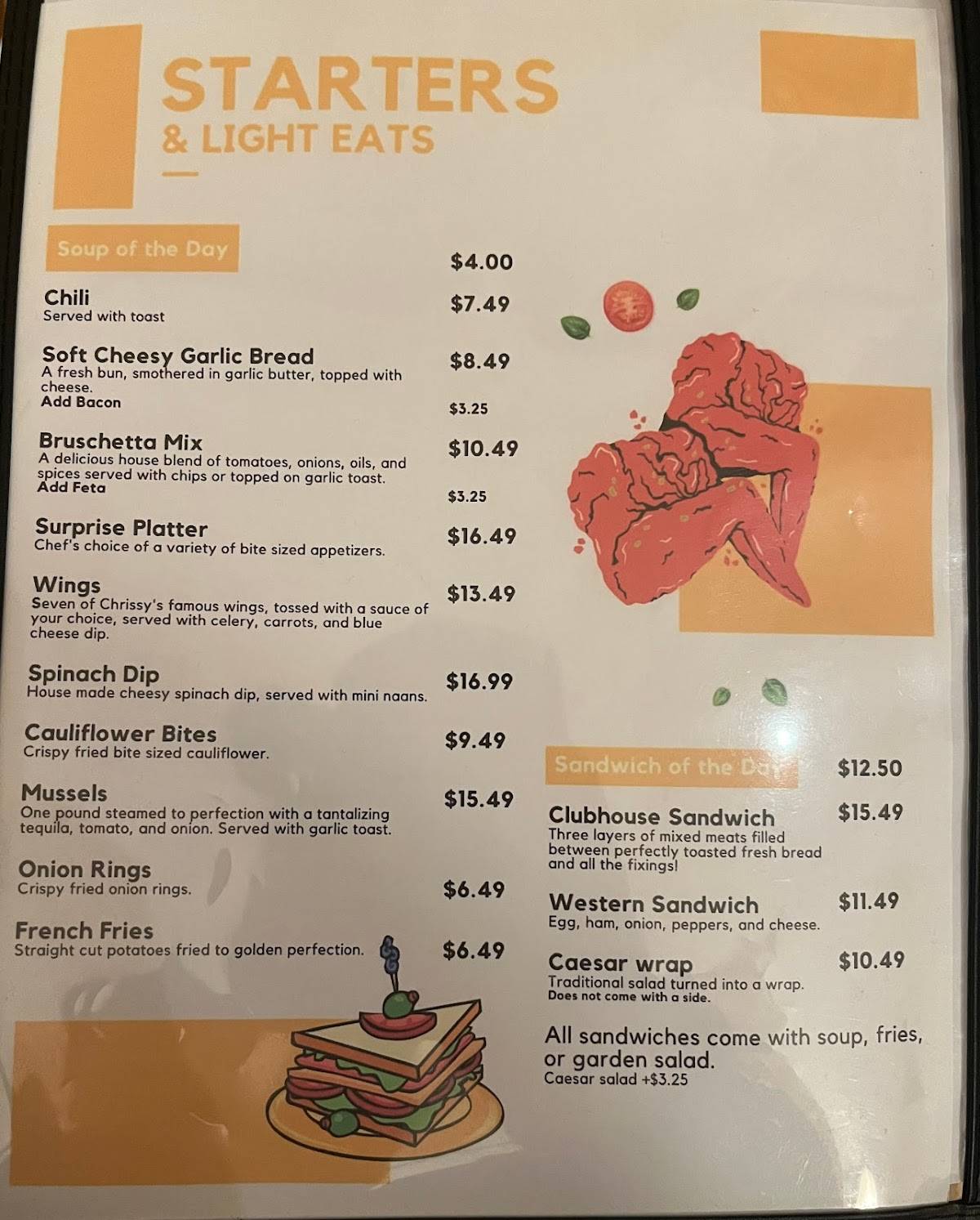 Menu at Carriage Hall restaurant, Tillsonburg