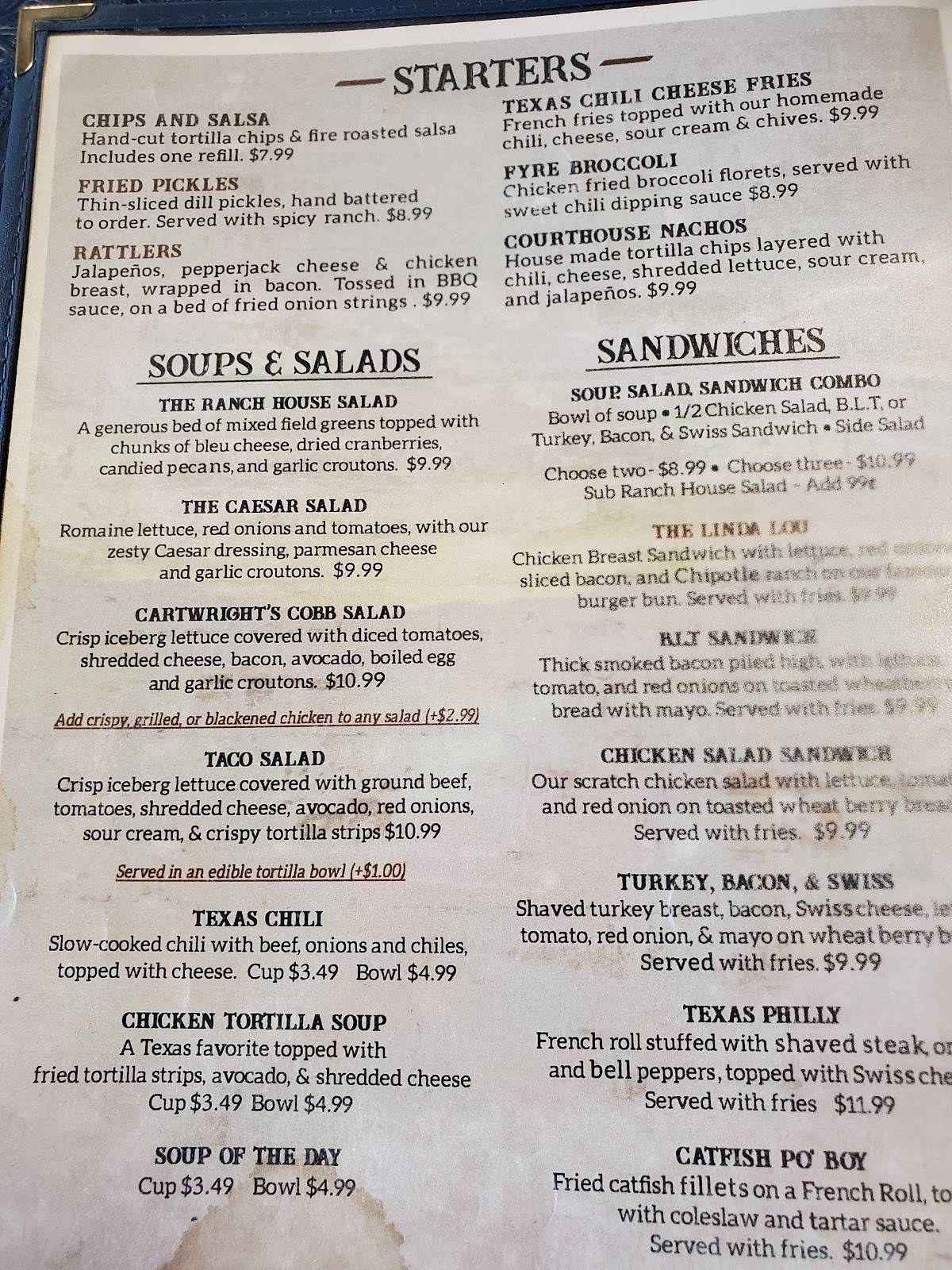 Menu at Cartwright's Ranch House restaurant, Denton