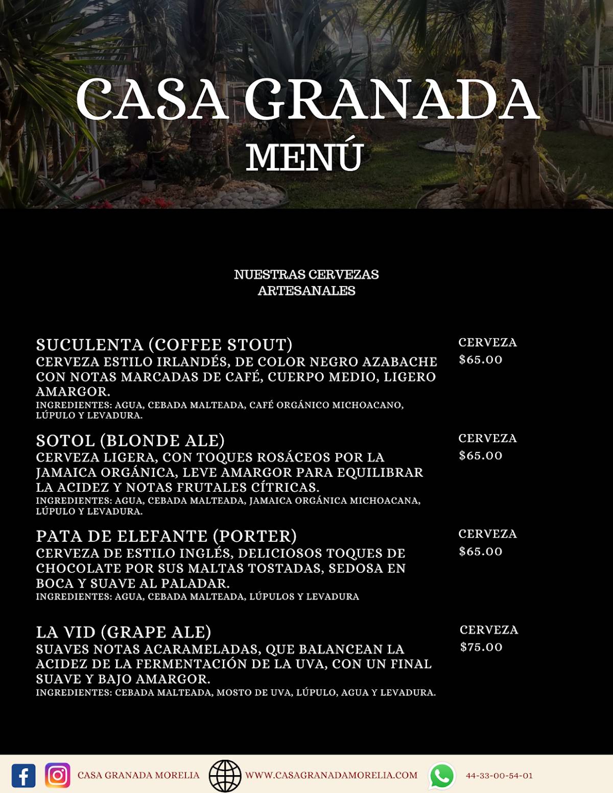 Carta del restaurante Casa Granada Morelia, Morelia