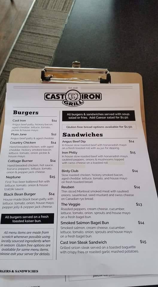 Menu at Cast Iron Grill restaurant, Fernie