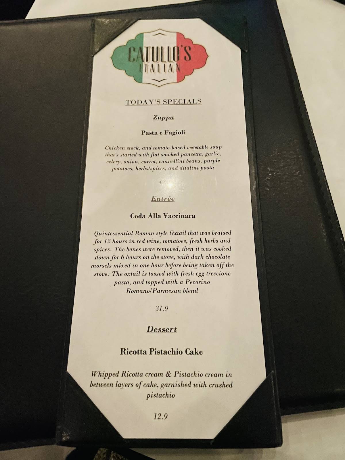 Menu at Catullo's Italian Nocatee restaurant, Nocatee
