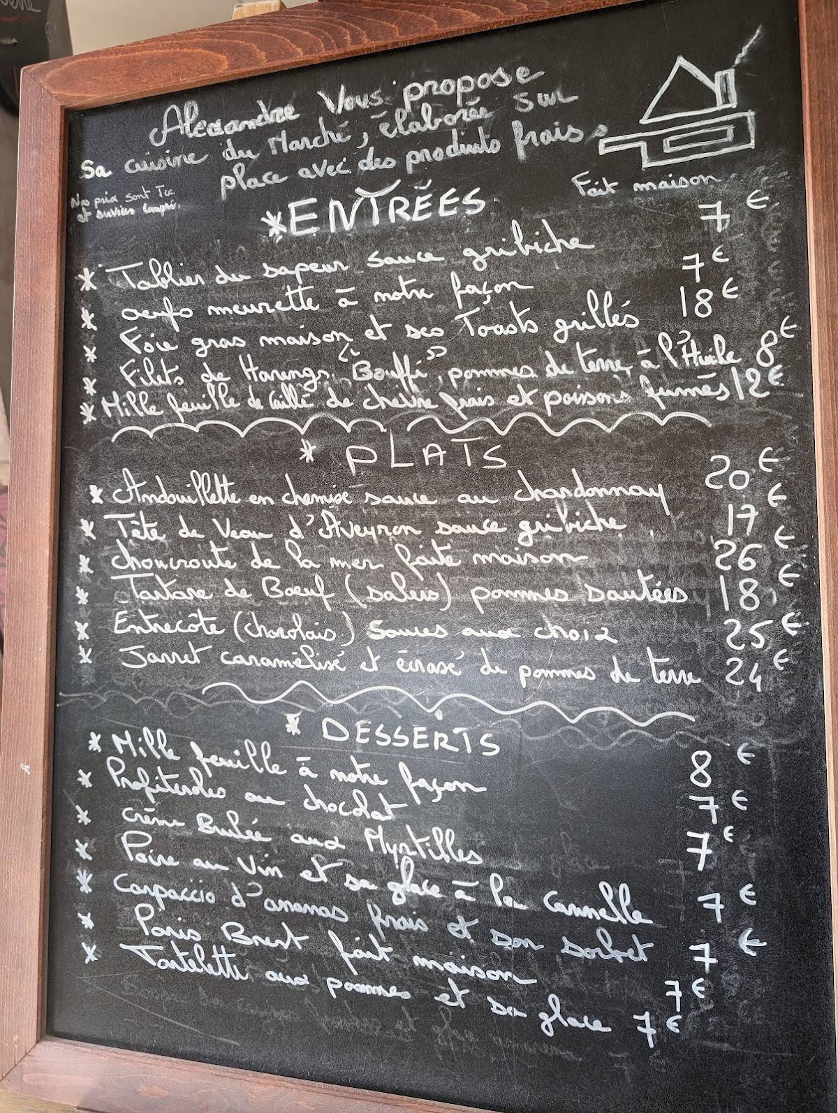Menu au Restaurant Chai Alex and Co, Onet-le-Château