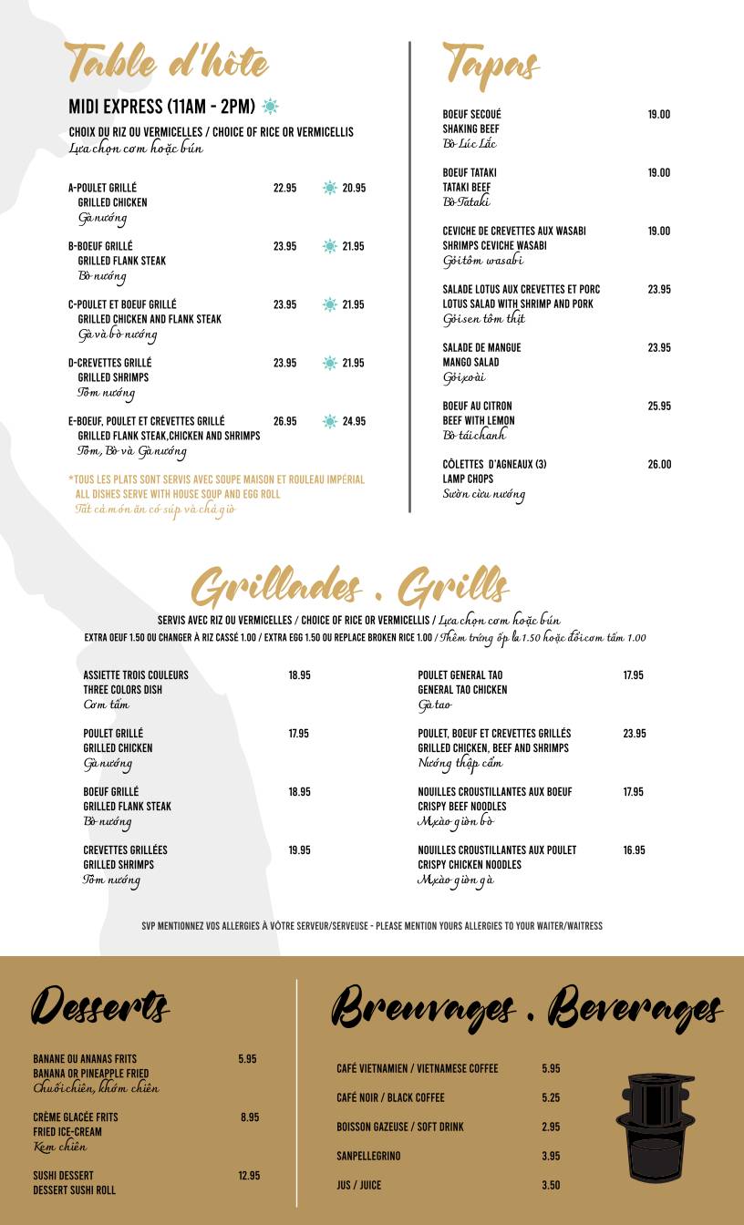 Menu au Restaurant Ché 75, Montréal