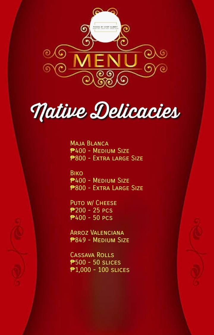 Menu at Chef Albert Food Delivery Services restaurant, Muntinlupa