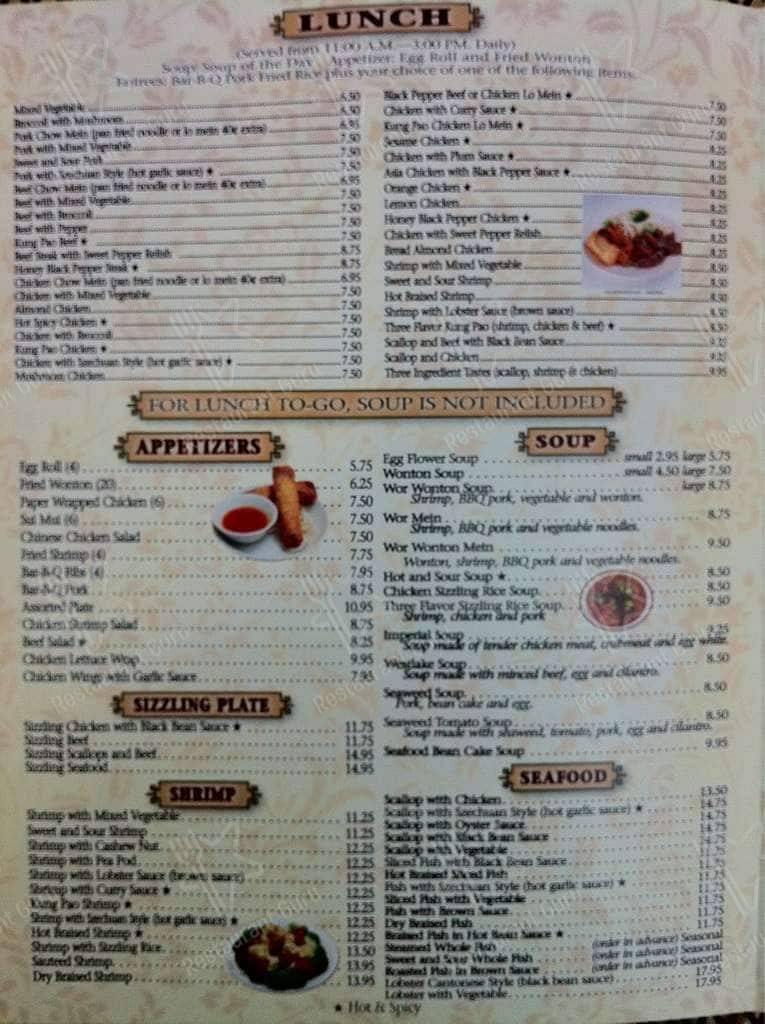 Menu at Chester's Asia Chinese Restaurant, Camarillo