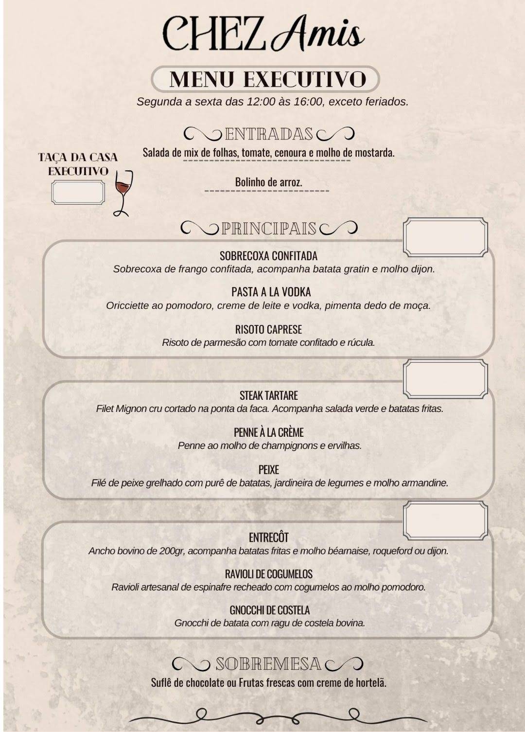 Menu at Chez Amis Iguatemi Campinas restaurant, Campinas