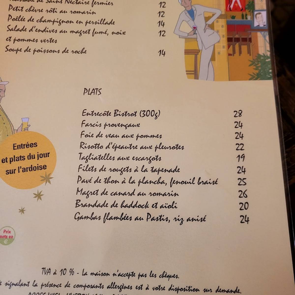Menu at Chez Janou restaurant, Paris, 2 Rue Roger Verlomme