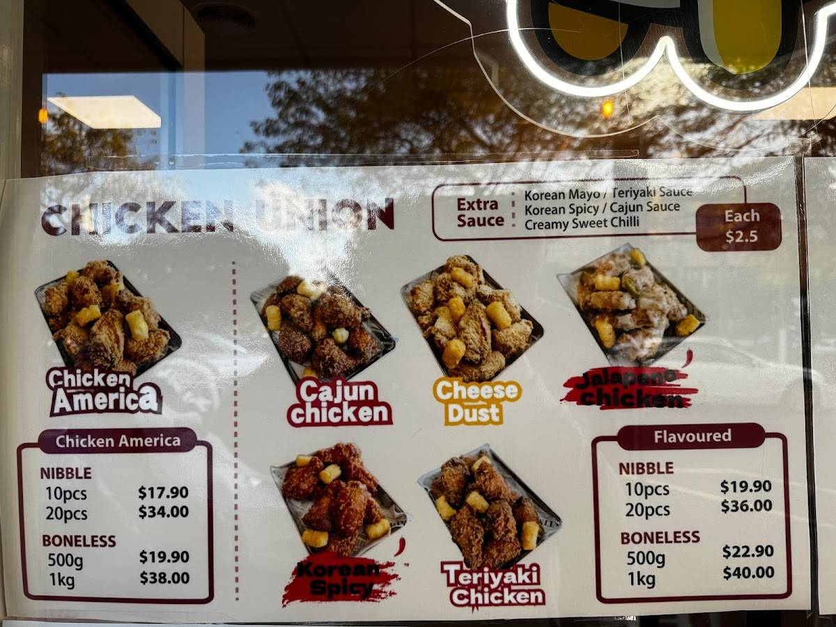 Menu at Chicken Union restaurant, Palmerston North