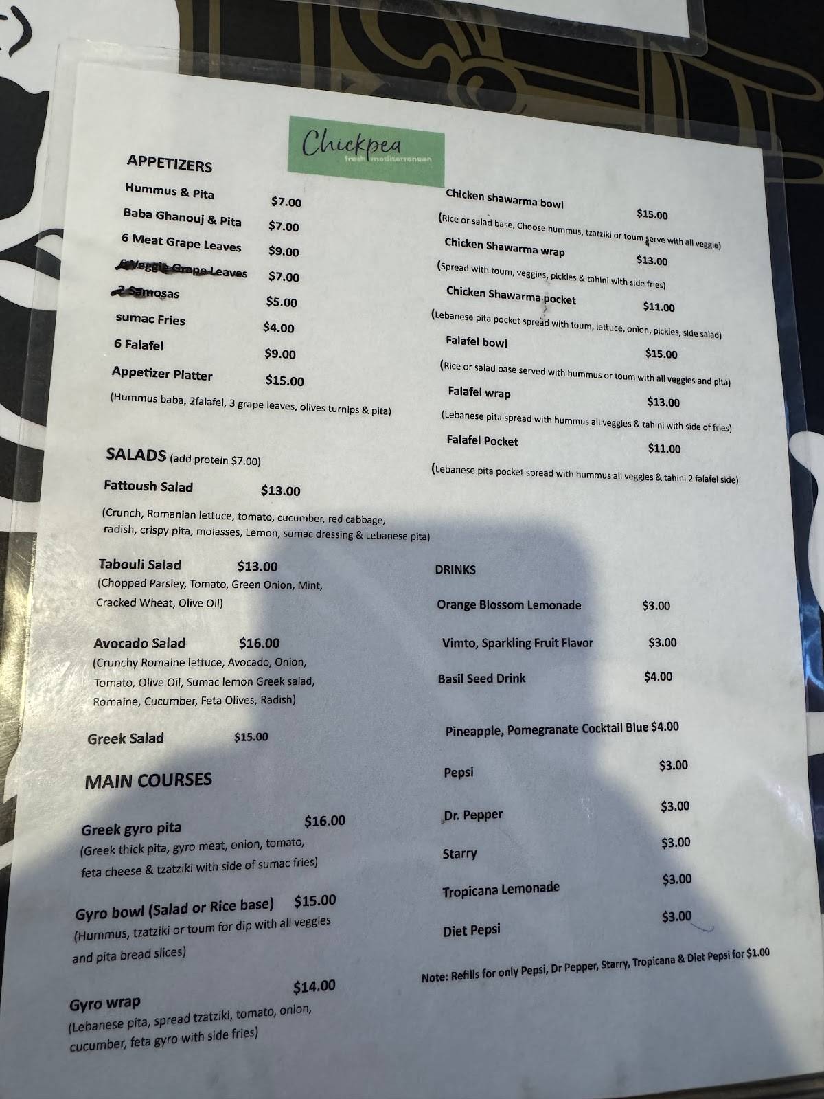 Menu at Chickpea Bar & Grill, Michigan City