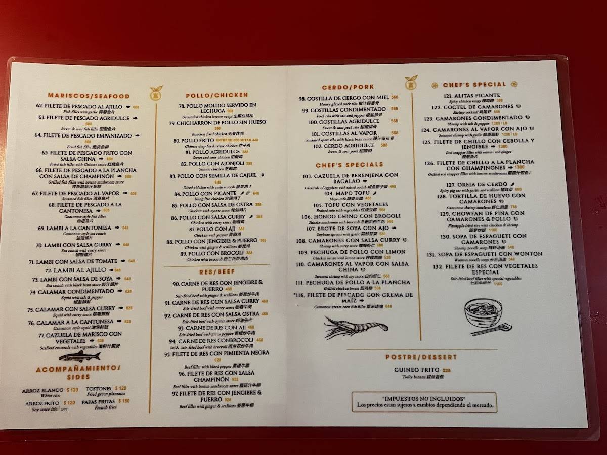 Carta de Restaurant Chino Super Rico, Santiago De Los Caballeros, F833+G4X