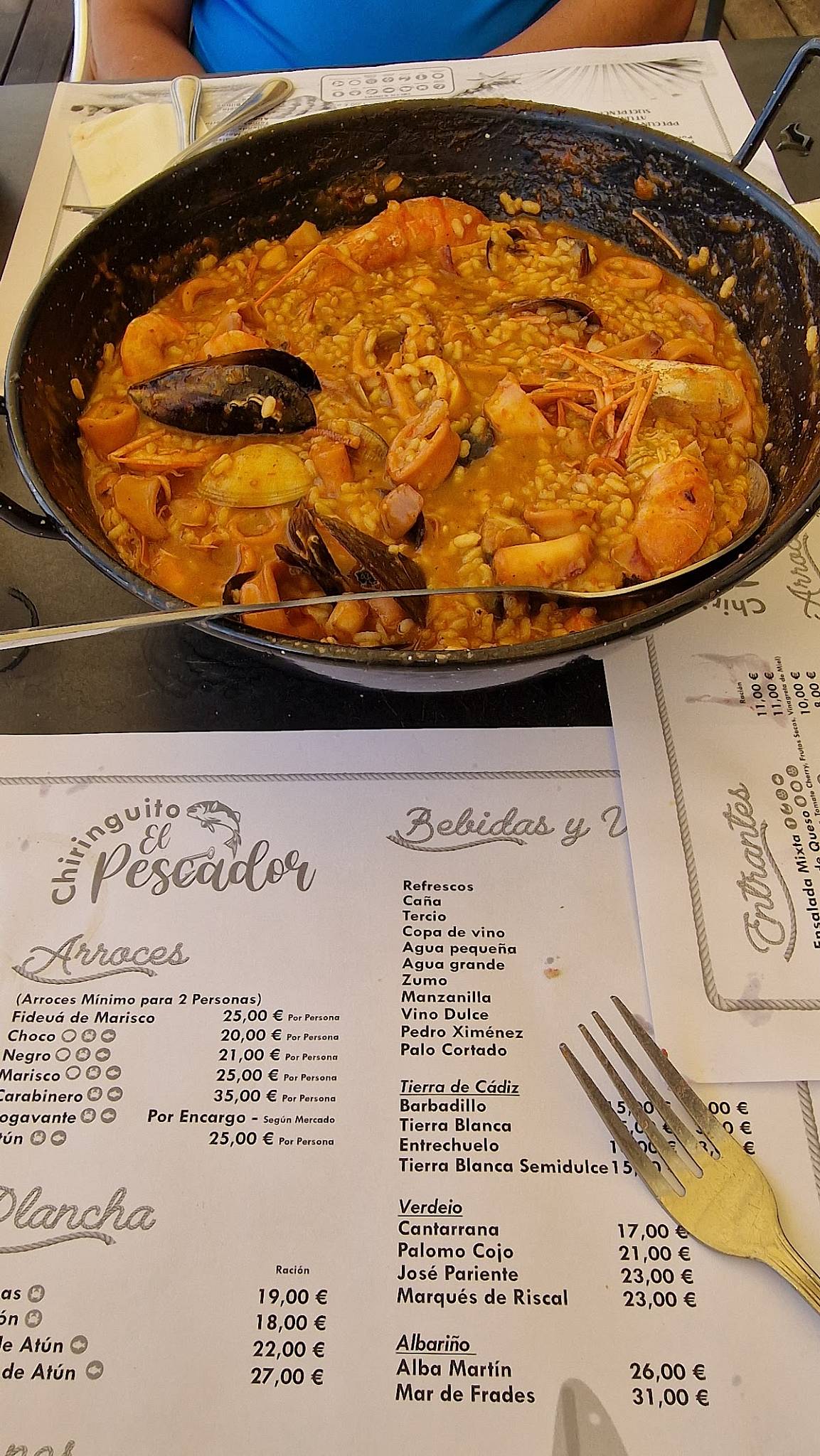 Carta del restaurante Chiringuito El Pescador, Zahara del los Atunes