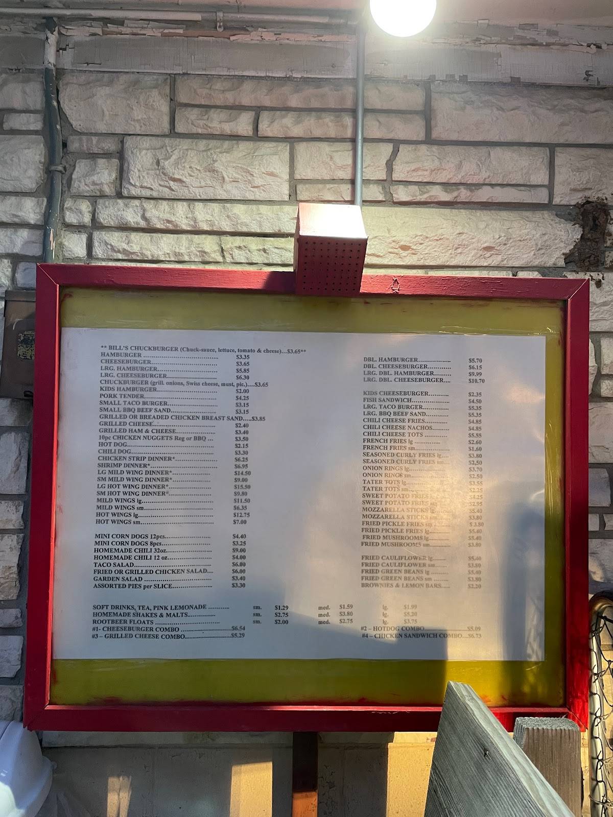 Menu at Chuckburger restaurant, Topeka